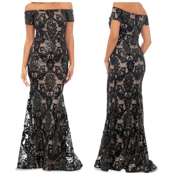 Xscape | Dresses | Xscape Evening Gown 2 Womens Black Sequin Off ...